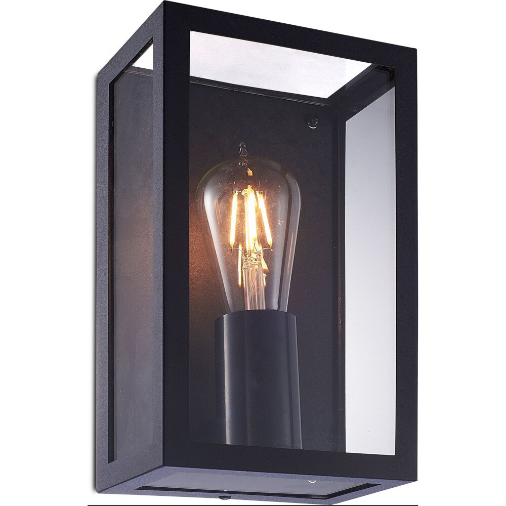 Decorative Boxed Up Wall Lantern Black IP44 (no lamp included)